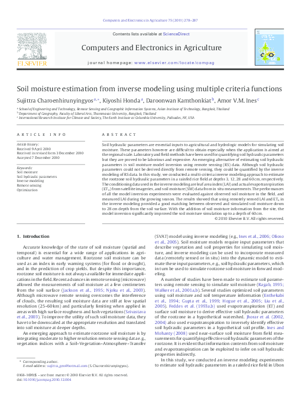 (PDF) Soil moisture estimation from inverse modeling using multiple criteria functions