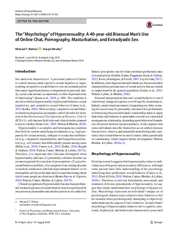 Pdf The Msychology Of Hypersexuality A 40 Year Old Bisexual Mans