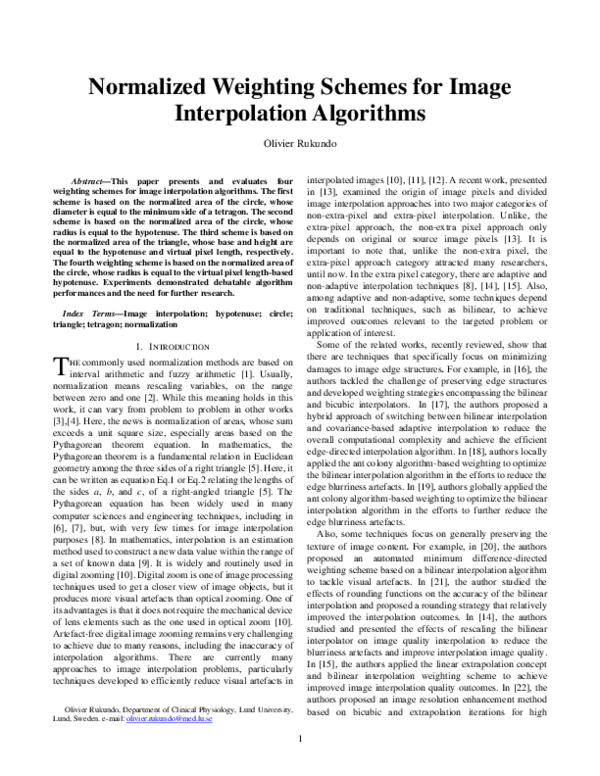 Pdf Normalized Weighting Schemes For Image Interpolation Algorithms