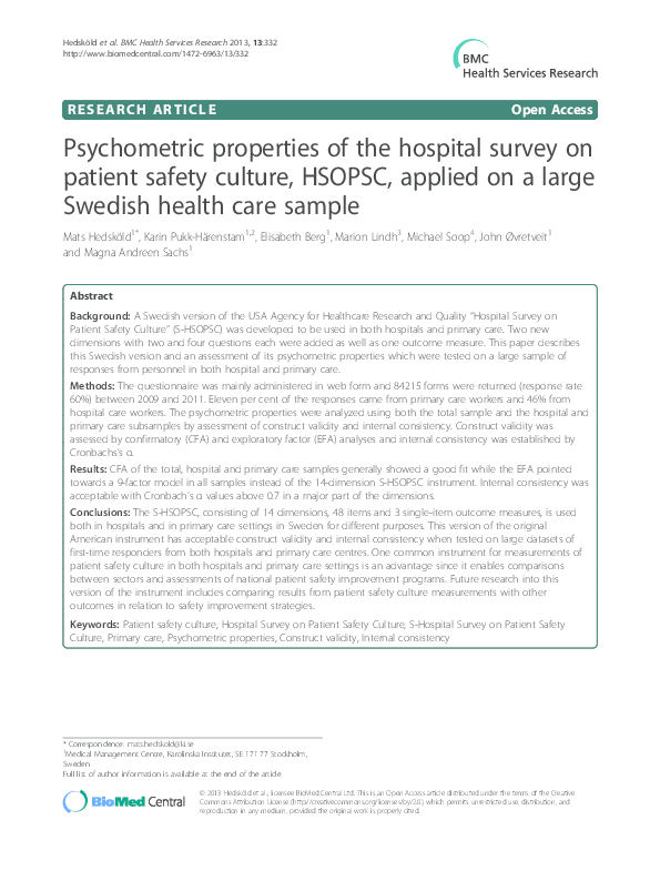 (PDF) Psychometric properties of the hospital survey on patient safety ...