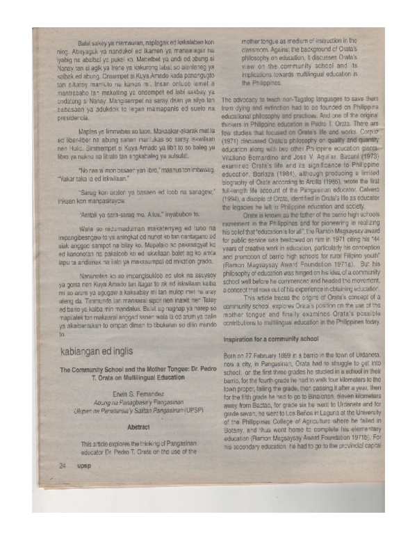 (PDF) The community school and the mother tongue: Dr. Pedro T. Orata on ...