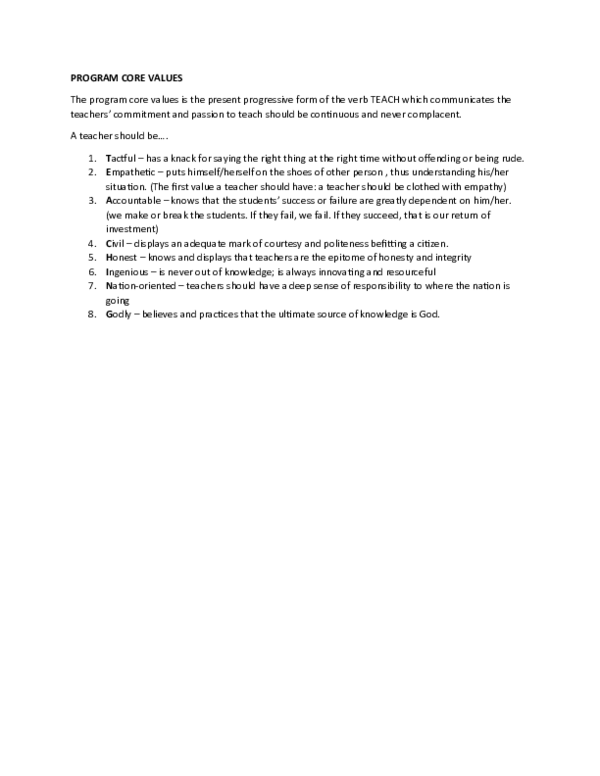 (DOC) PROGRAM CORE VALUES