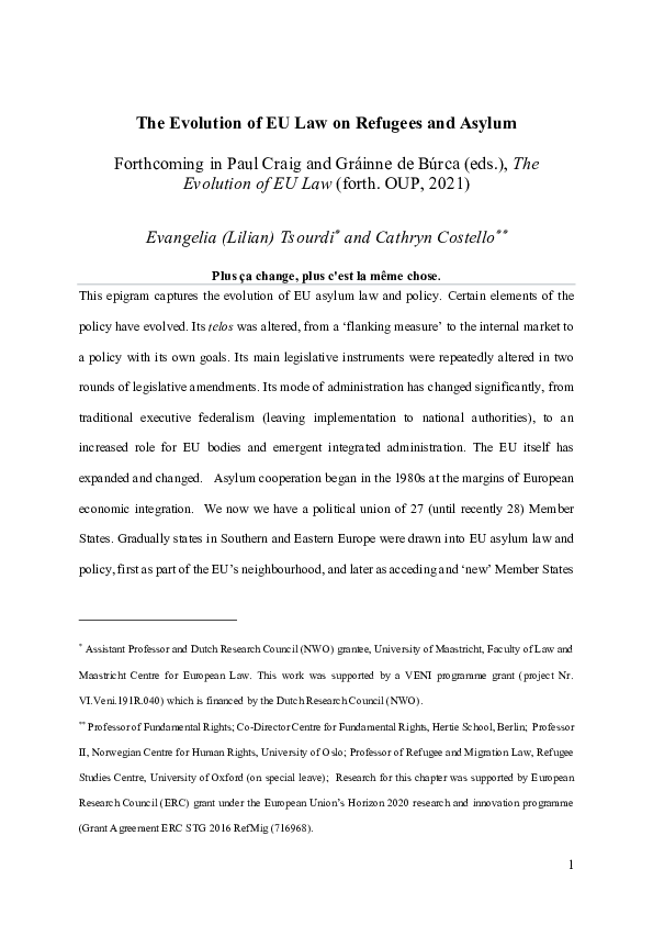 (PDF) The Evolution of EU Law on Refugees and Asylum: Forthcoming in ...