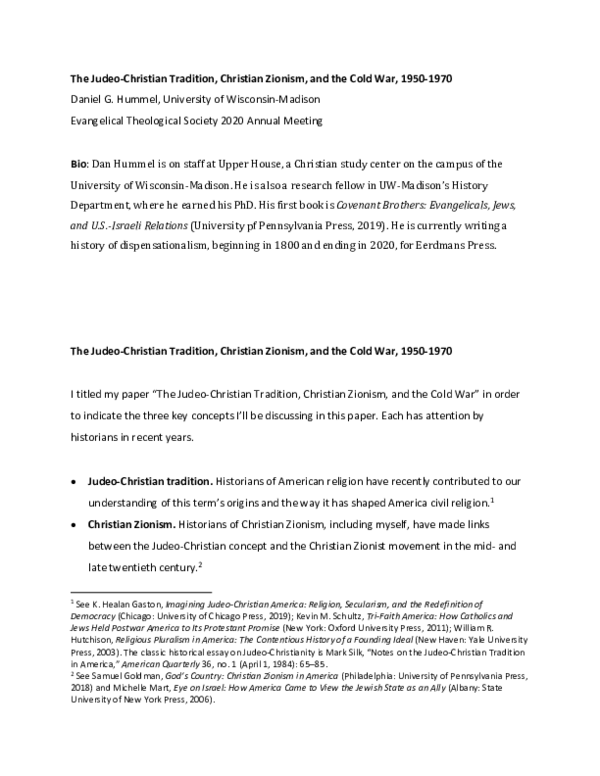 (PDF) The Judeo-Christian Tradition, Christian Zionism, and the Cold ...