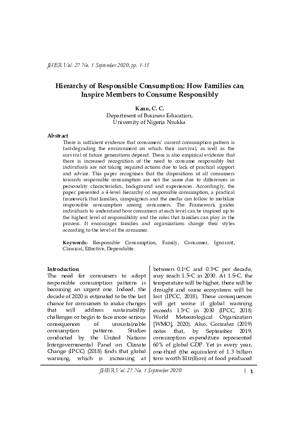 (PDF) Hierarchy of Responsible Consumption: How Families can Inspire ...