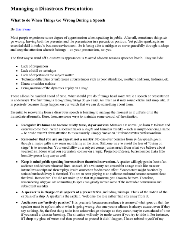 (DOC) Managing a Disastrous Presentation What to do When Things Go ...