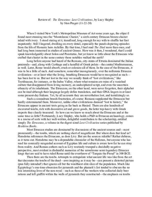 (DOC) Review of The Etruscans: Lost Civilizations, by Lucy Shipley