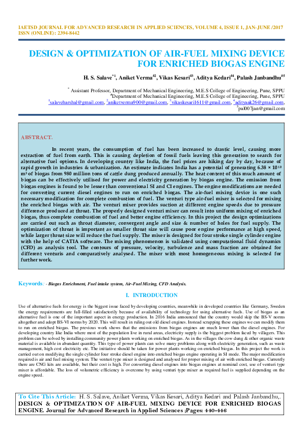 (PDF) DESIGN & OPTIMIZATION OF AIR-FUEL MIXING DEVICE FOR ENRICHED ...
