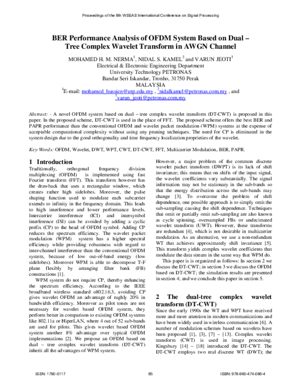 (PDF) BER Performance Analysis of OFDM System Based on Dual - Tree Complex Wavelet Transform in ...