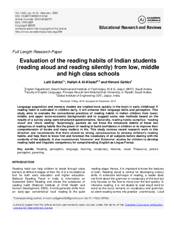 (PDF) Educational Research and Reviews Evaluation of the reading habits ...