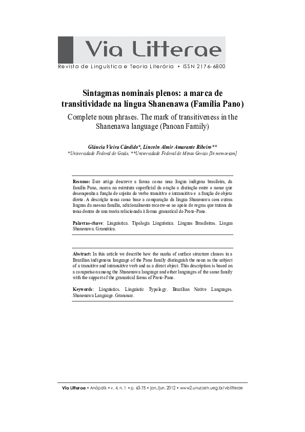 (PDF) SINTAGMAS NOMINAIS PLENOS: A MARCA DE TRANSITIVIDADE NA LÍNGUA ...