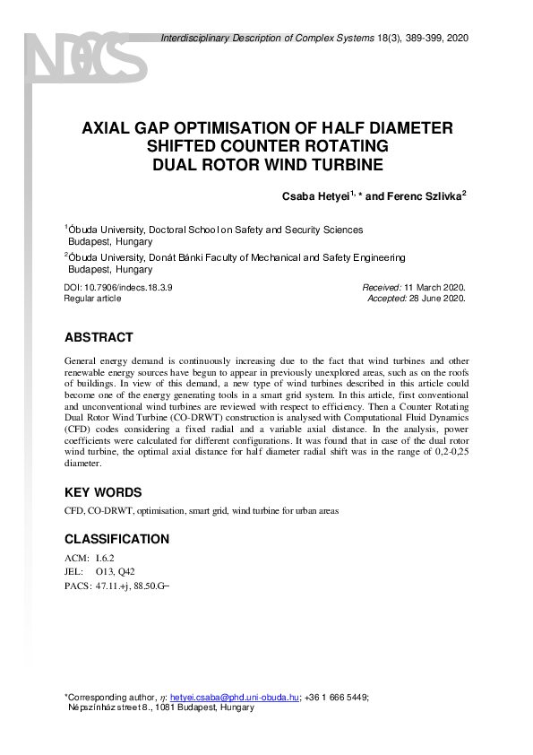 (PDF) Study on the Influence of an Axial Distance Between Rotors on a Performance of a Small ...