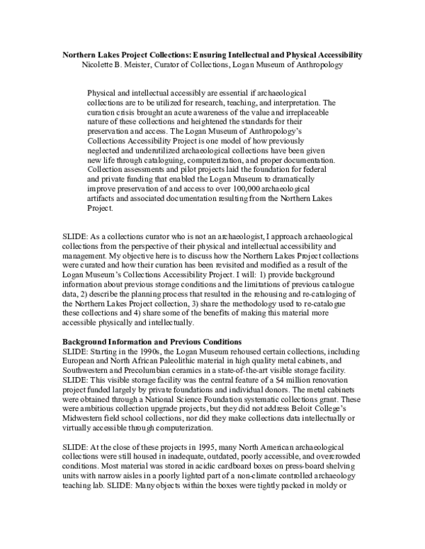 (PDF) Northern Lakes Project Collections: Ensuring Intellectual and ...