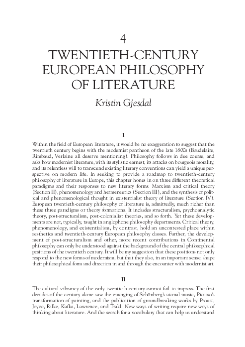 (PDF) Twentieth-Century European Philosophy of Literature
