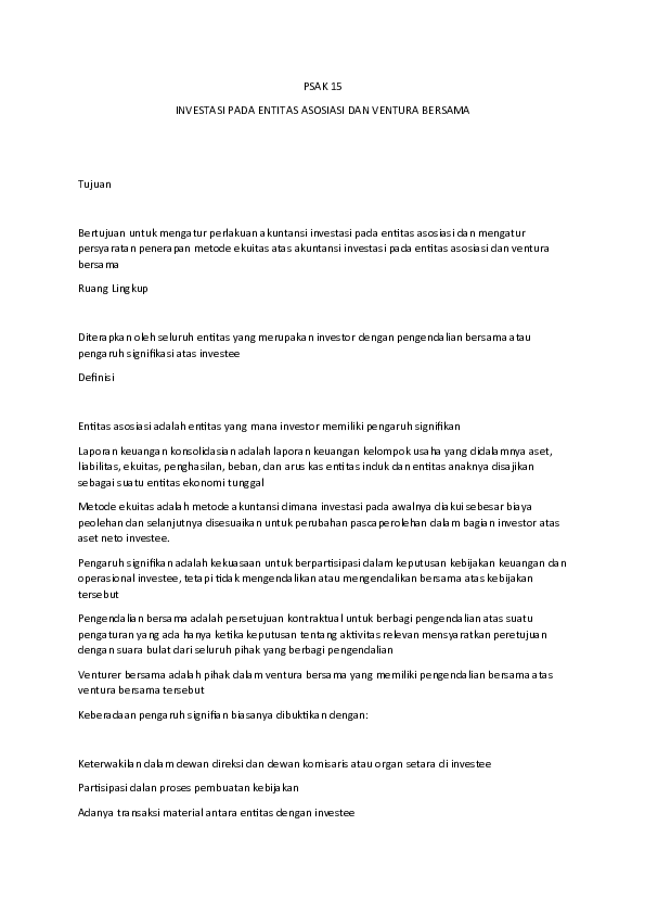 (DOC) PSAK 15 INVESTASI PADA ENTITAS ASOSIASI DAN VENTURA BERSAMA