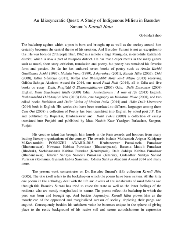(PDF) An Idiosyncratic Quest: A Study of Indigenous Milieu in Basudev ...