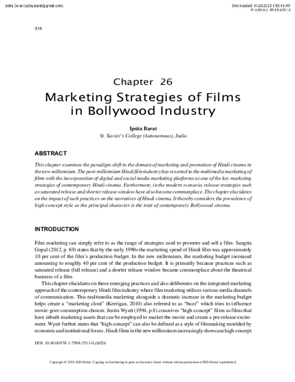 (PDF) Marketing Strategies of Films in Bollywood Industry