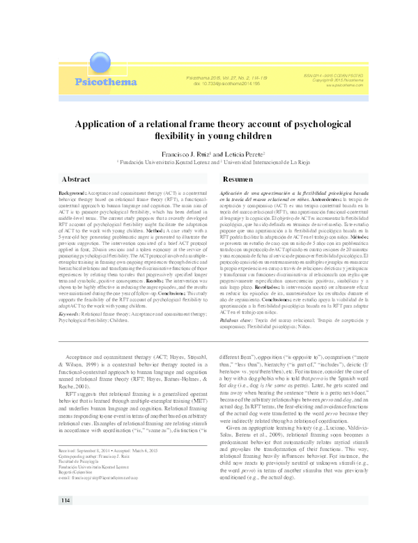 (PDF) Application of a relational frame theory account of psychological fl exibility in young ...