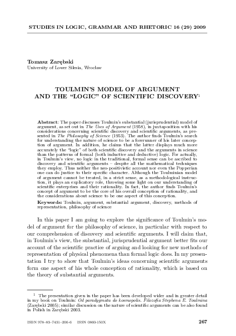 (PDF) TOULMIN'S MODEL OF ARGUMENT AND THE "LOGIC" OF SCIENTIFIC DISCOVERY 1