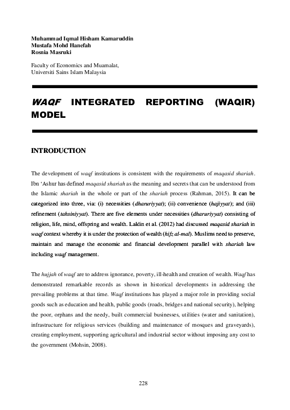 (PDF) Waqf Integrated Reporting (WAQIR) Model