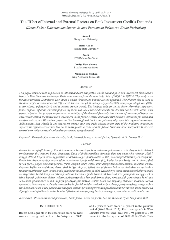 (PDF) The Effect of Internal and External Factors on Bank Investment ...