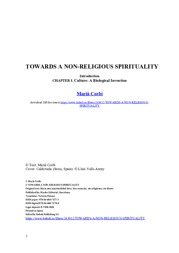 (PDF) CHAPTER ONE: TOWARDS A NON-RELIGIOUS SPIRITUALITY