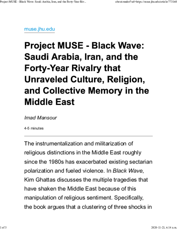 (PDF) Review of “Black Wave: Saudi Arabia, Iran, and the Forty-Year ...