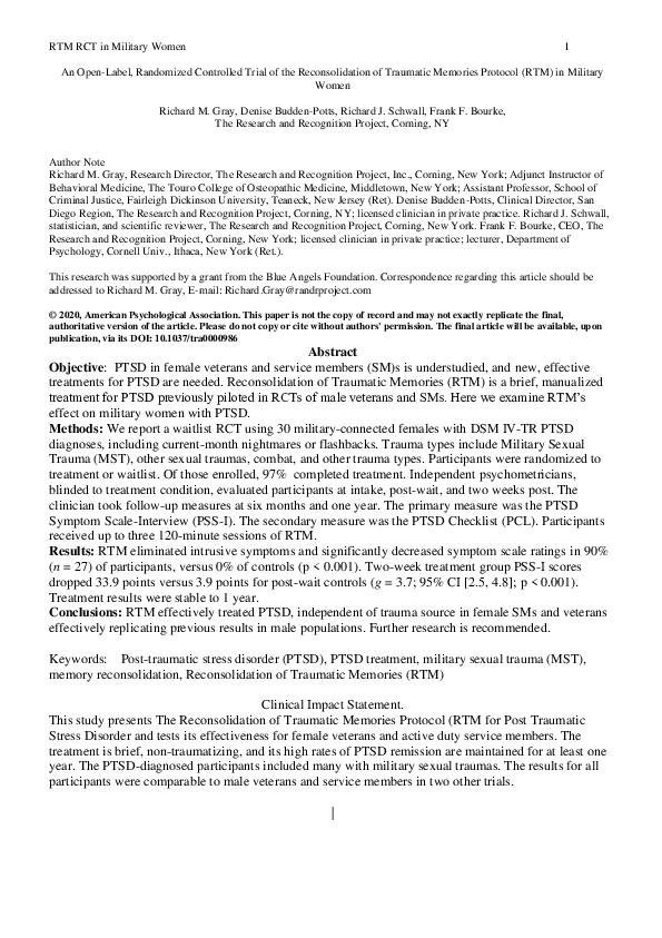 (PDF) RTM RCT in Military Women 1 An Open-Label, Randomized Controlled ...