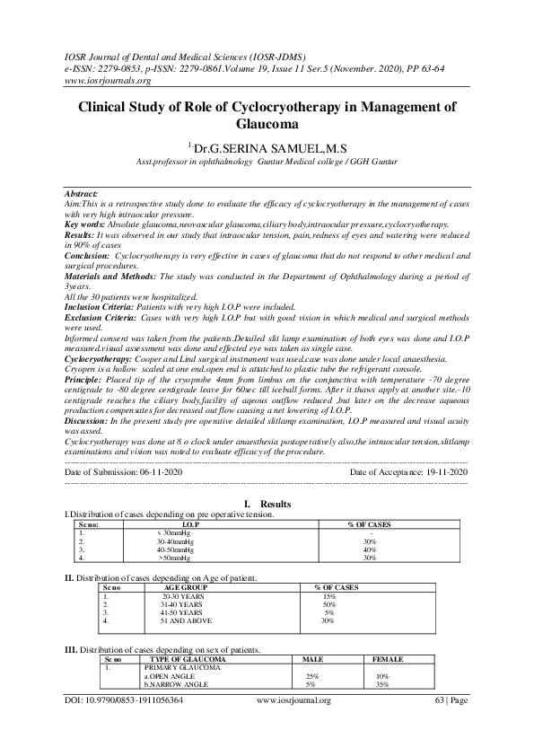 (PDF) Clinical Study of Role of Cyclocryotherapy in Management of Glaucoma