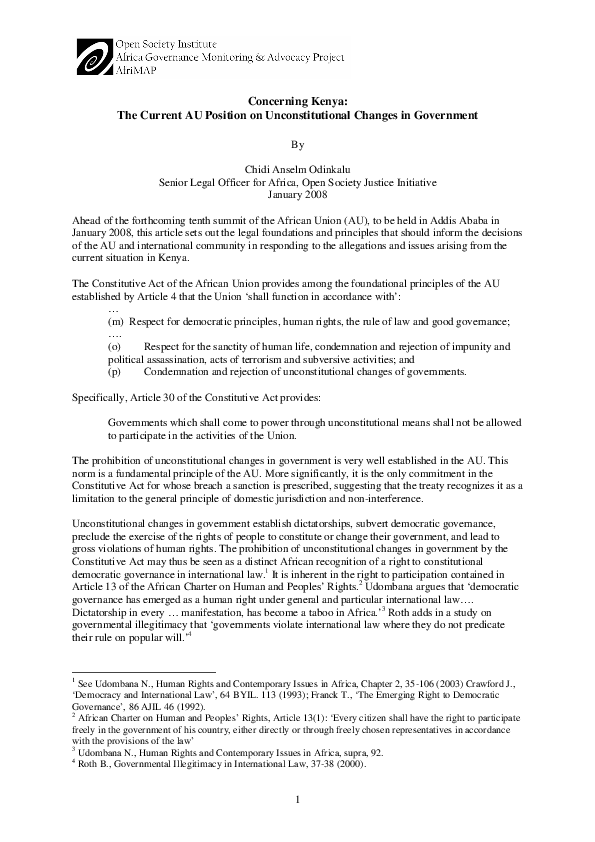 (PDF) Concerning Kenya: The Current AU Position on Unconstitutional ...