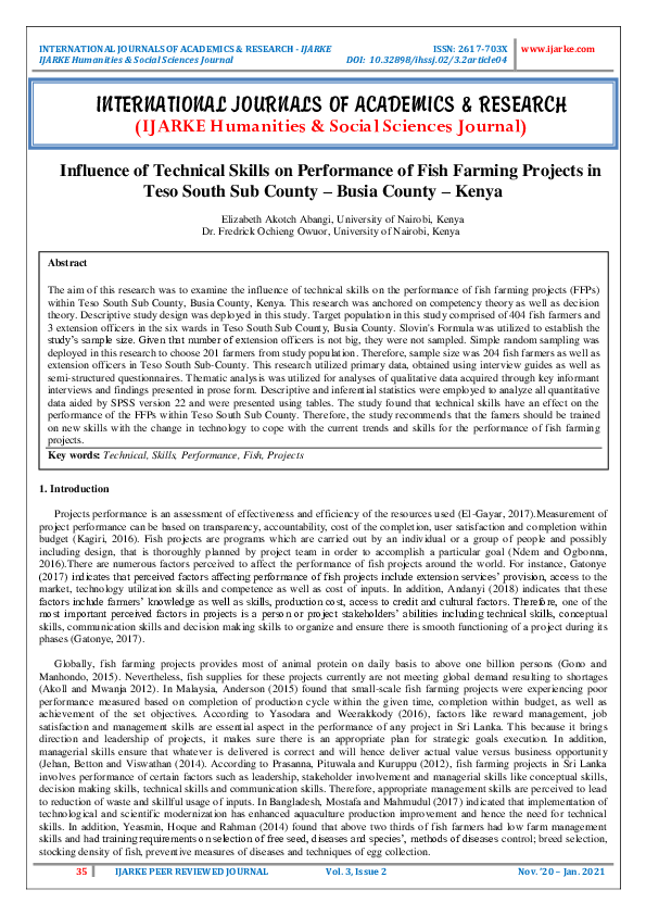 PDF Influence Of Technical Skills On Performance Of Fish Farming pdf-influence-of-technical-skills-on-performance-of-fish-farming