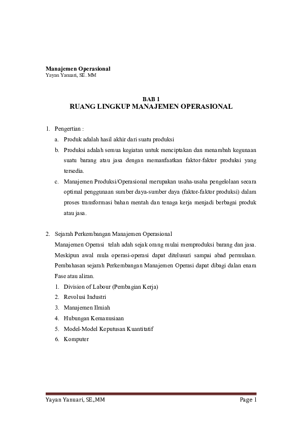 (DOC) Manajemen Operasional RUANG LINGKUP MANAJEMEN OPERASIONAL