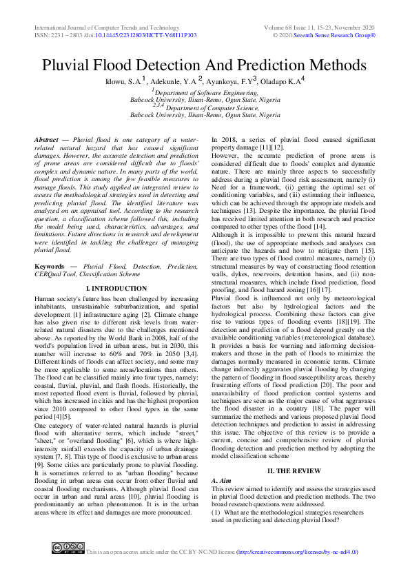 Pdf Pluvial Flood Detection And Prediction Methods