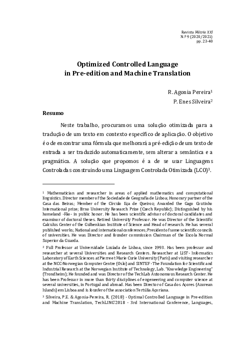 (PDF) Optimized Controlled Language in Pre-edition and Machine Translation
