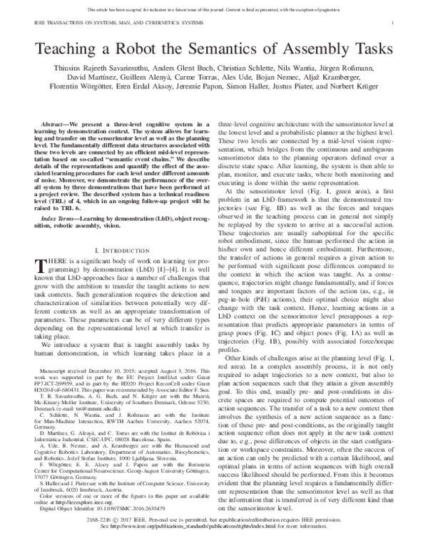 (PDF) Teaching a Robot the Semantics of Assembly Tasks | Simon Haller ...