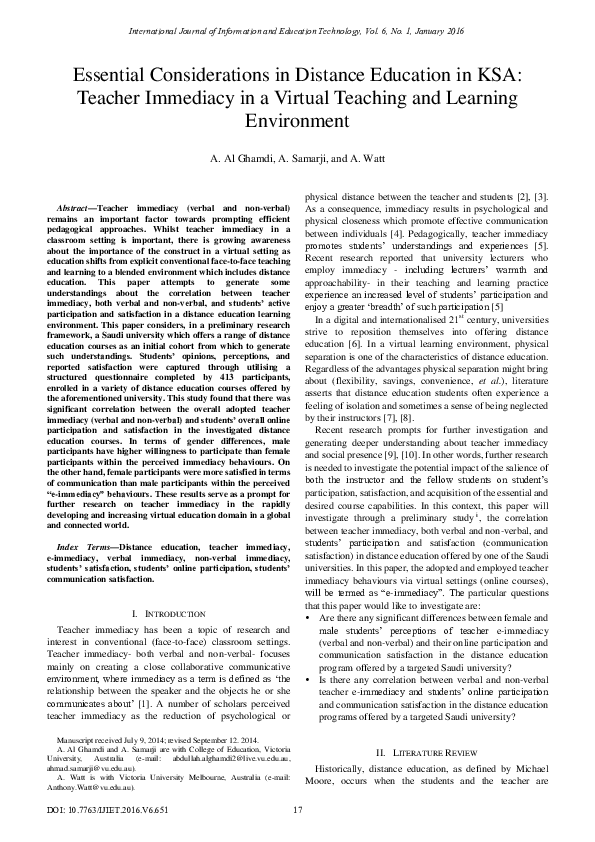 (PDF) Essential considerations in distance education in KSA: Teacher ...