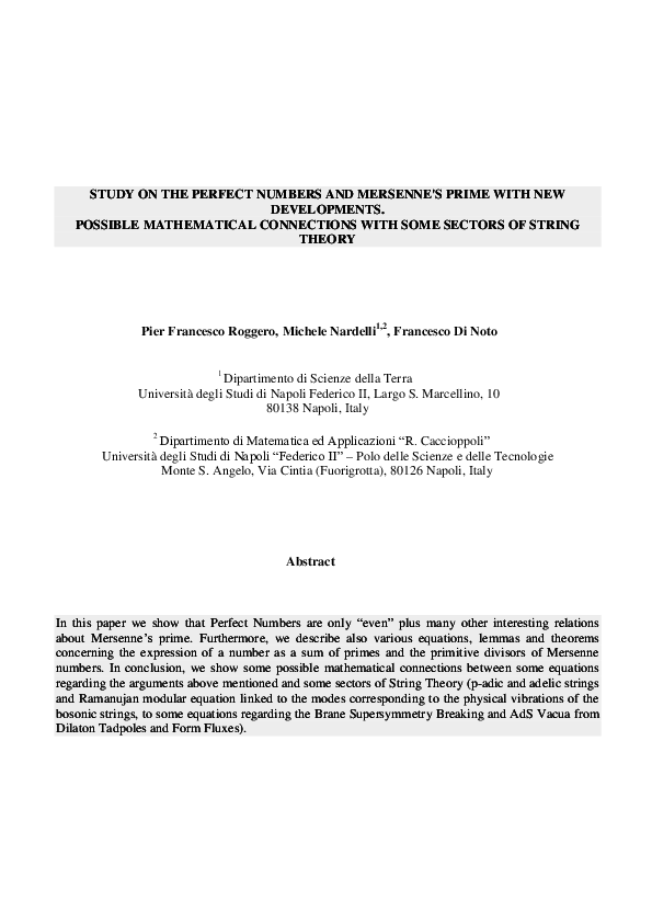(PDF) STUDY ON THE PERFECT NUMBERS AND MERSENNE'S PRIME WITH NEW ...