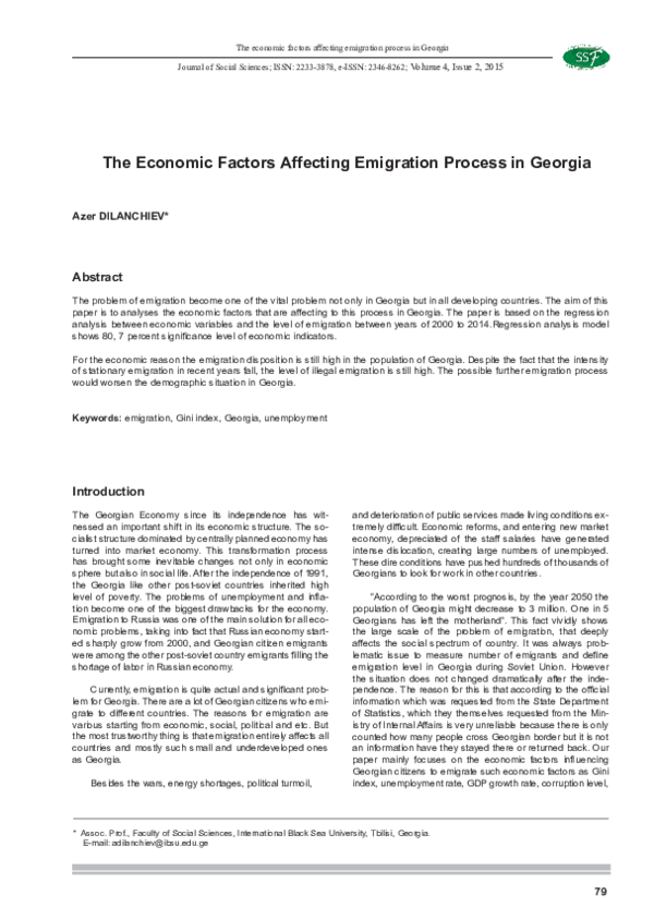 (PDF) The economic factors affecting emigration process in Georgia The Economic Factors ...