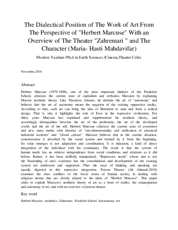 (PDF) The Dialectical Position of The Work of Art From The Perspective ...
