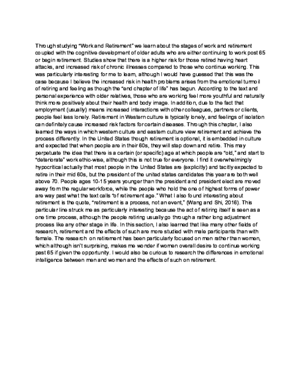 (PDF) Work and Retirement Reflection