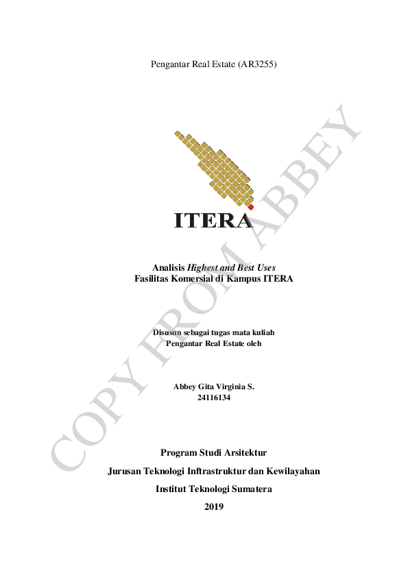 (PDF) Analisis Highest and Best Uses Fasilitas Komersial di Kampus ITERA