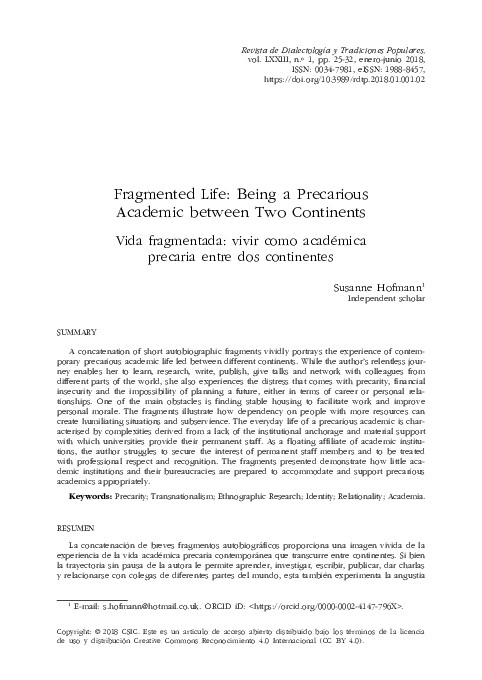 (PDF) Fragmented Life: Being a Precarious Academic between Two ...
