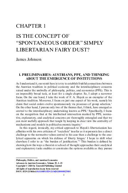 (PDF) "Is the Concept of 'Spontaneous Order' Simply Libertarian Fairy ...