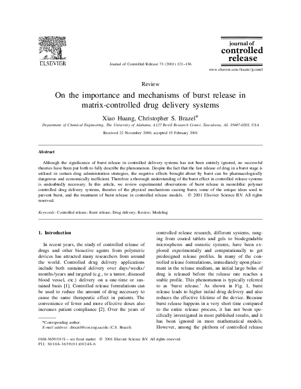 (PDF) On the importance and mechanisms of burst release in matrix ...