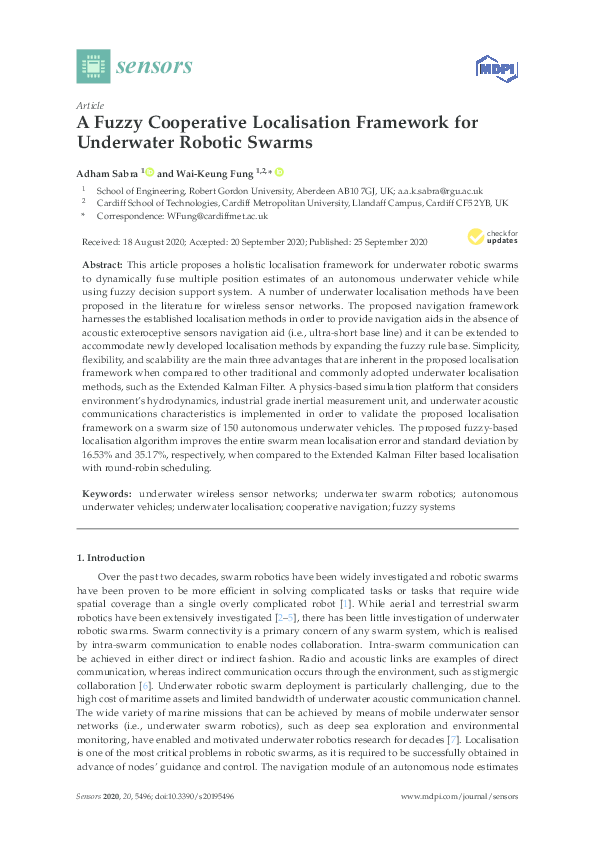 (PDF) A Fuzzy Cooperative Localisation Framework for Underwater Robotic Swarms
