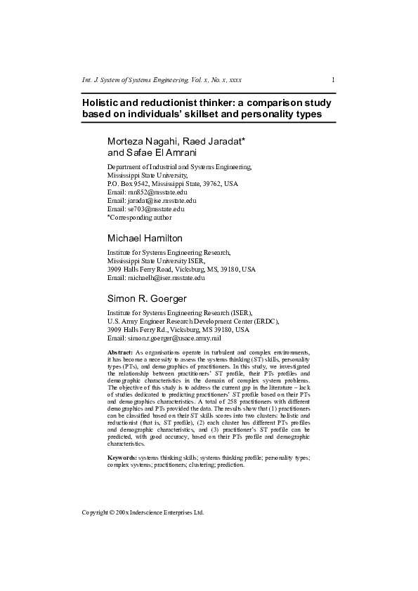 (PDF) Holistic and reductionist thinker: a comparison study based on ...