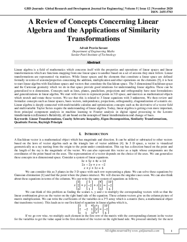 (PDF) A Review of Concepts Concerning Linear Algebra and the ...