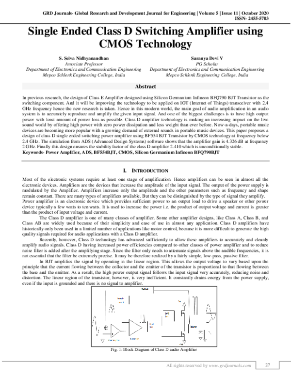 (PDF) Single Ended Class D Switching Amplifier using CMOS Technology