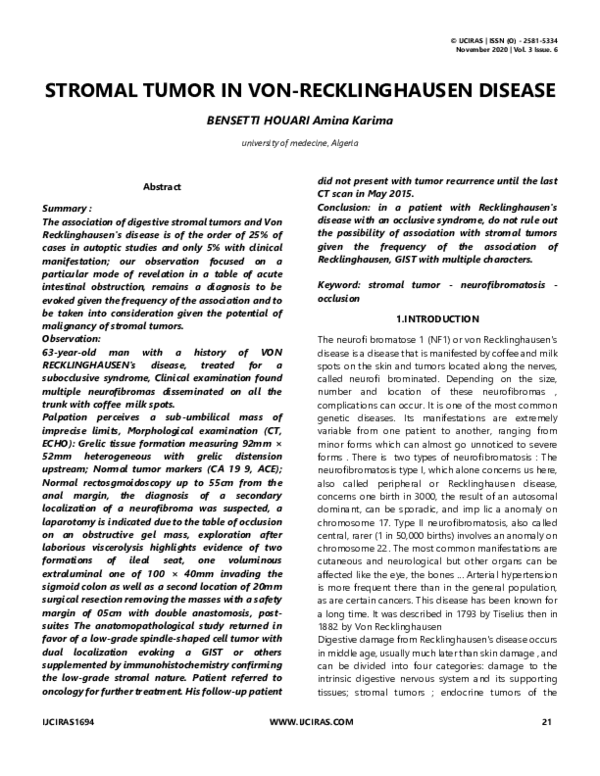 (PDF) STROMAL TUMOR IN VON-RECKLINGHAUSEN DISEASE | IJCIRAS Research ...