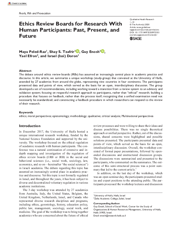 (PDF) Ethics Review Boards for Research with Human Participants Past ...